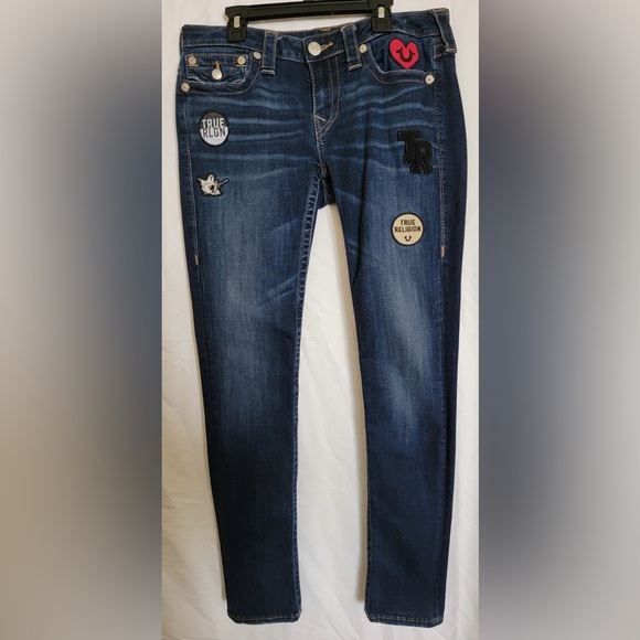 True Religion | Jeans | True Religion Logo Patchwork Skinny Jeans ...